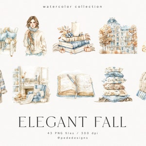 Elegant Fall Clip Art Set, Watercolor Cozy Autumn Clipart, Fall ...