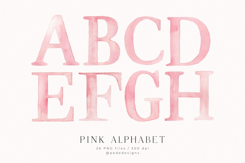 Watercolor Pink Alphabet Clipart – Hand Painted Serif Letters PNG | A-Z ...