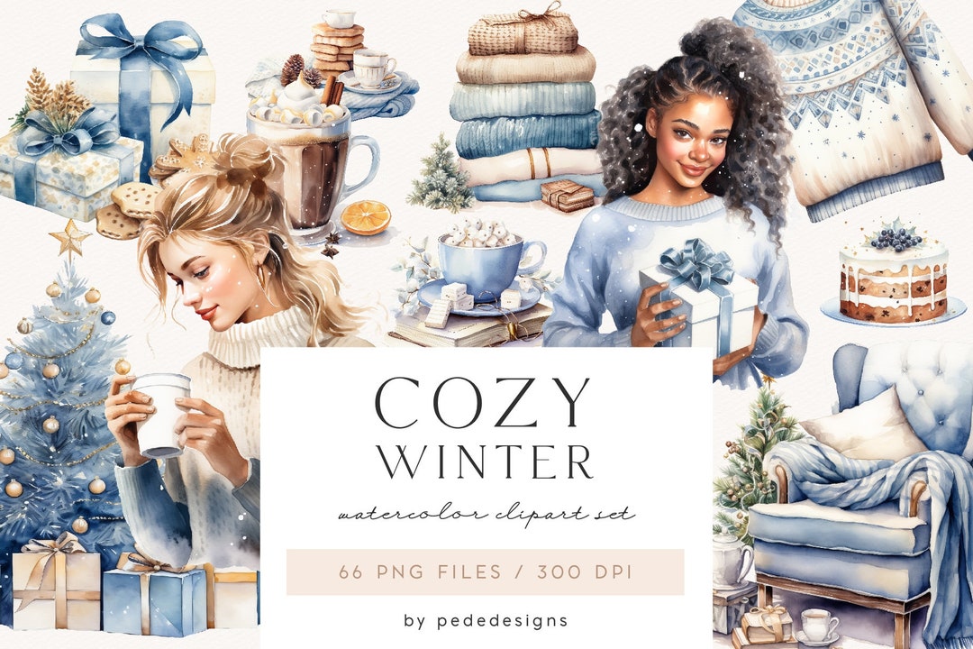 Cozy Winter Clipart: Watercolor Christmas, Cocoa, Gifts (download) - Etsy