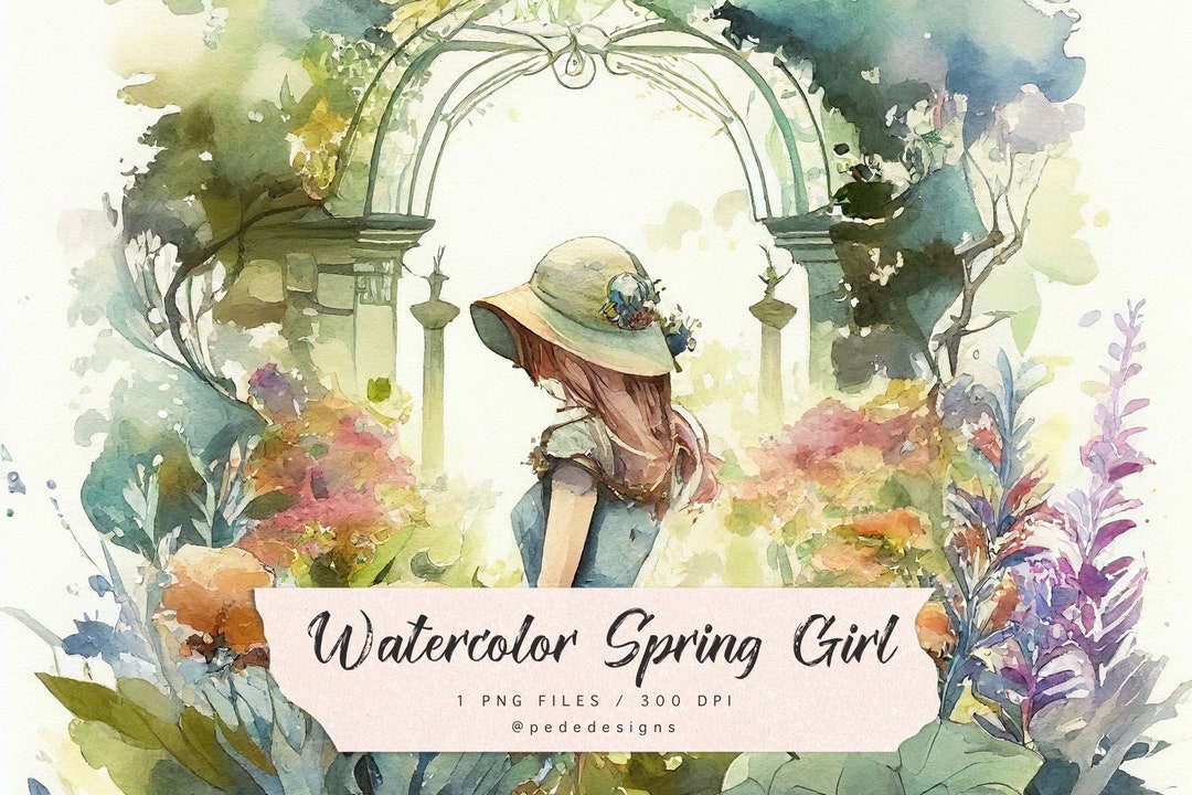 Watercolor Spring Girl Clip Art, Spring Graphics, Watercolor Spring ...