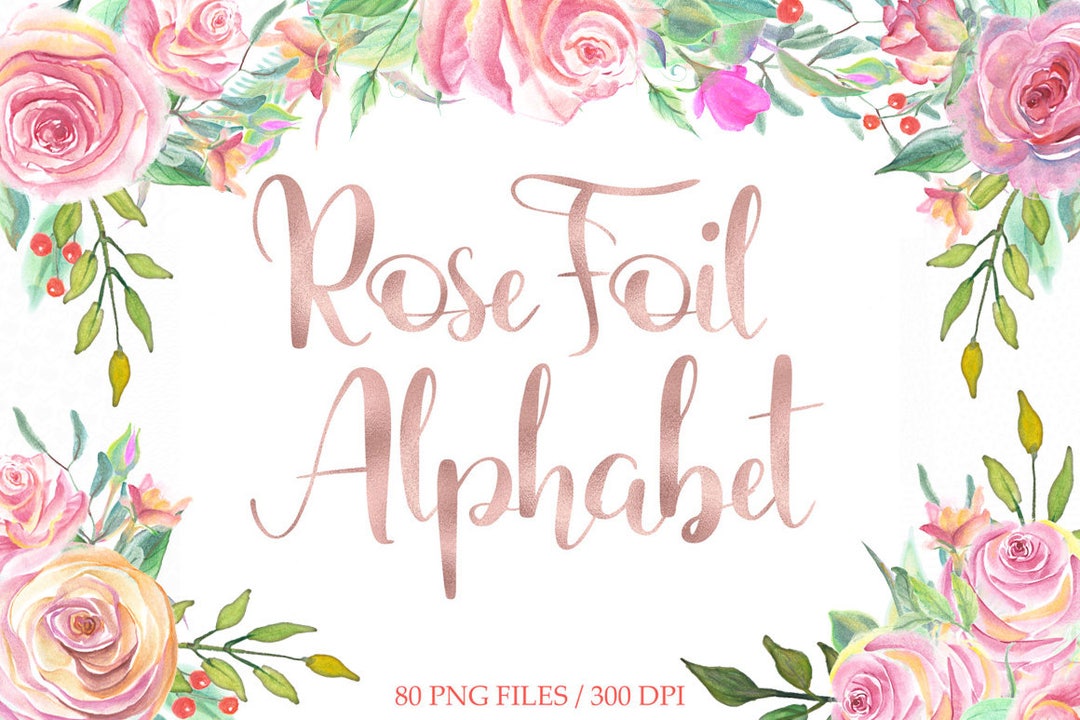 Rose Gold Foil Alphabet Clip Art, Digital Rose Alphabet, Rose Gold Foil ...