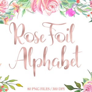 Rose Gold Foil Alphabet Clip Art, Digital Rose Alphabet, Rose Gold Foil ...