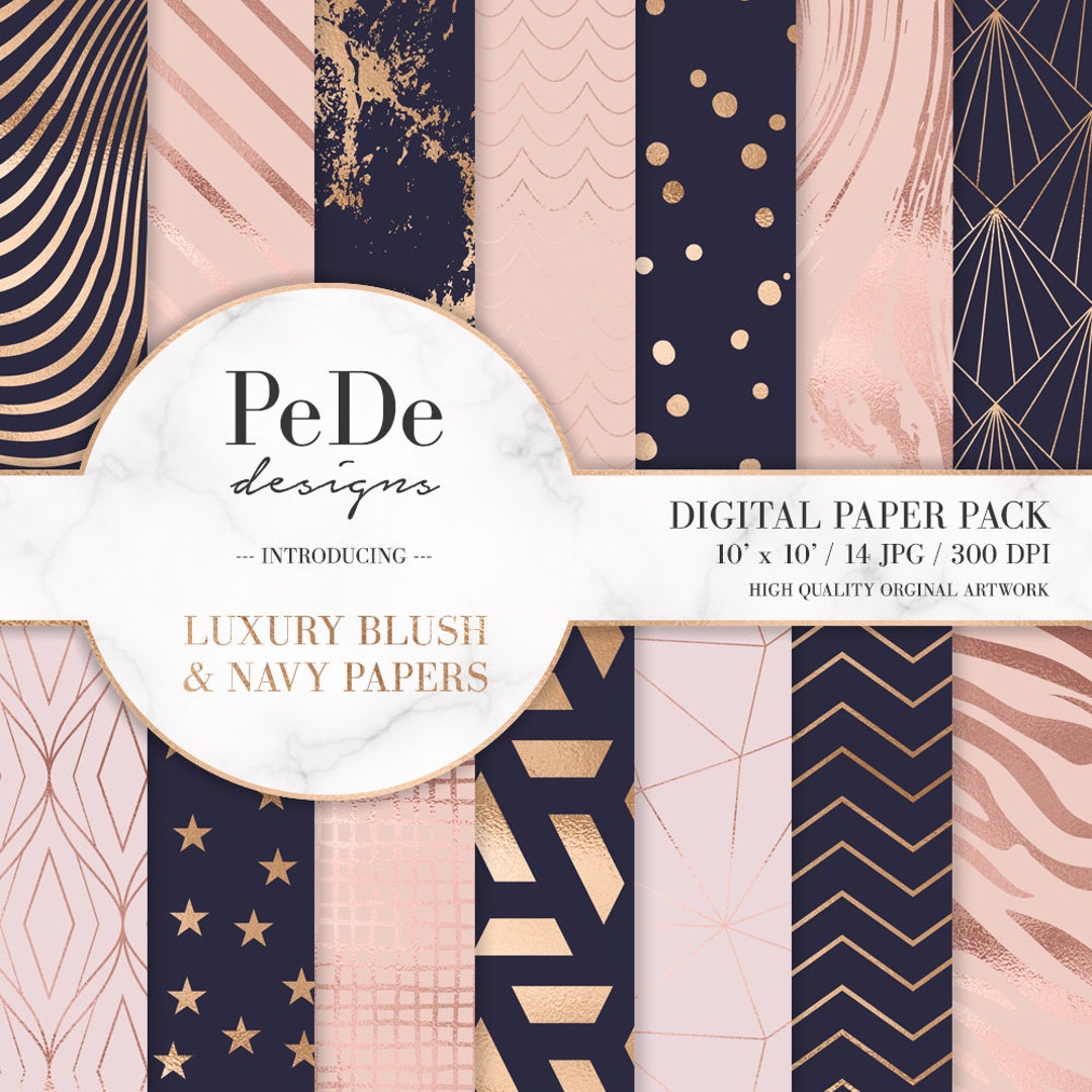 Luxury Blush & Navy Digital Papers, Elegant Background, Marble ...