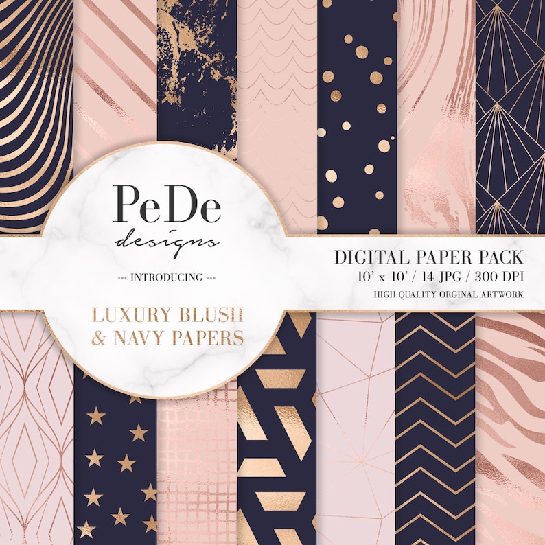 Luxury Blush & Navy Digital Papers Elegant Background - Etsy