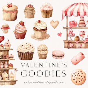 Watercolor Valentine's Day Goodies Clipart, Watercolor Romantic Clipart ...
