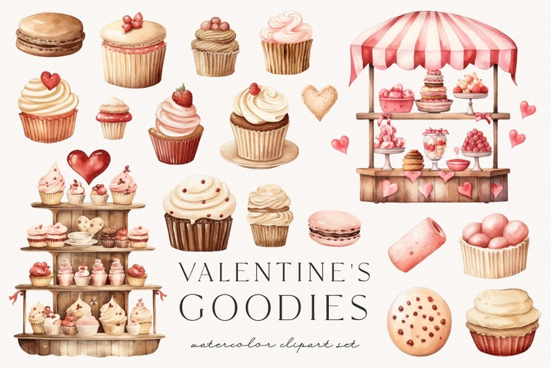 Watercolor Valentine's Day Clipart: Sweets & Coffee (digital Download ...