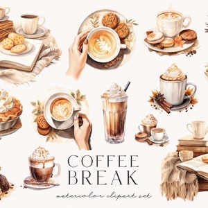 Watercolor Coffee Break Clipart, Coffee Clipart, Coffee Time ...