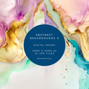 Abstract Backgrounds, Digital Paper Pack, Alcohol Ink Art, Gold, Pastel ...