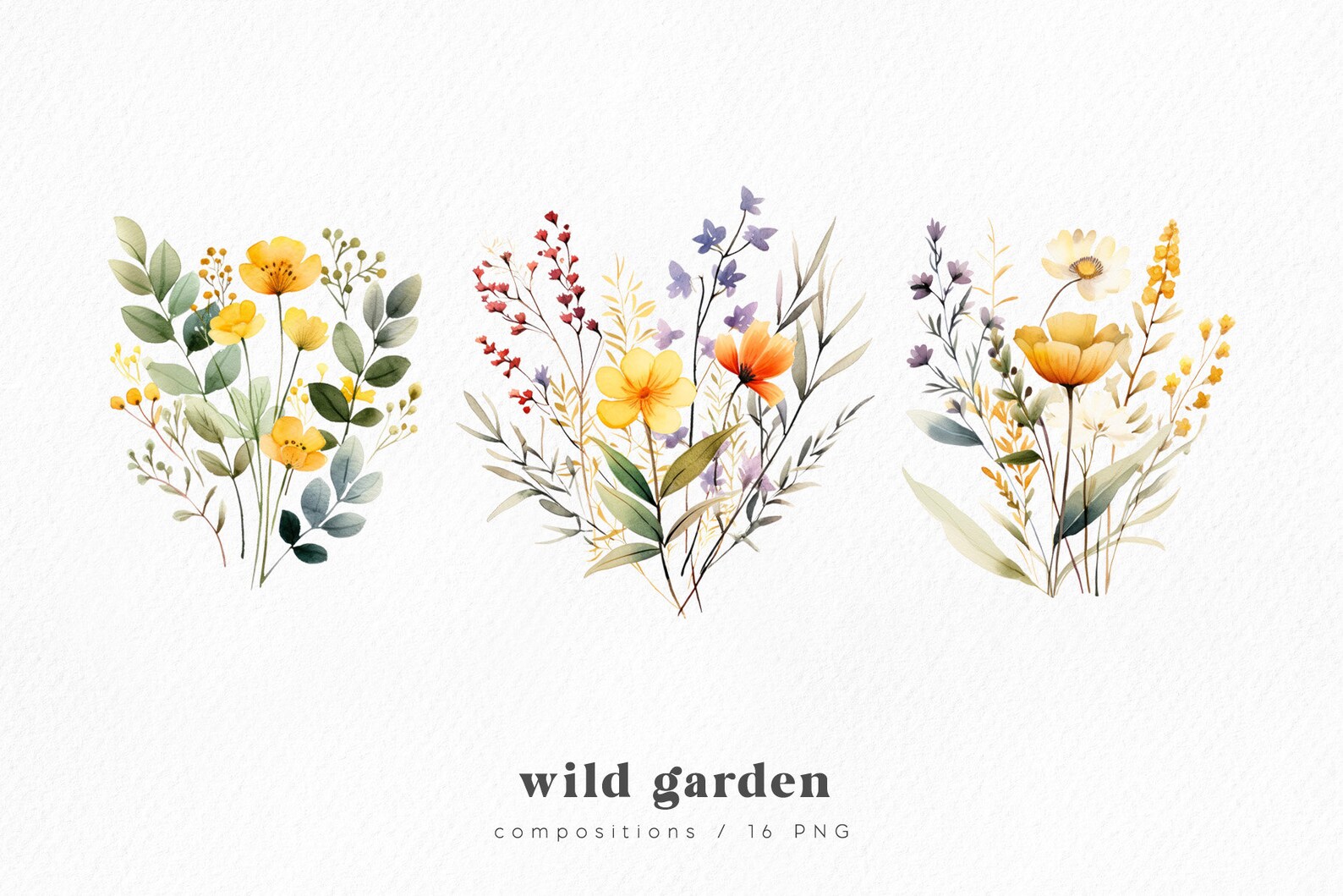 Watercolor Wild Flowers Clip Art Pack, Watercolor Garden Floral, Floral ...