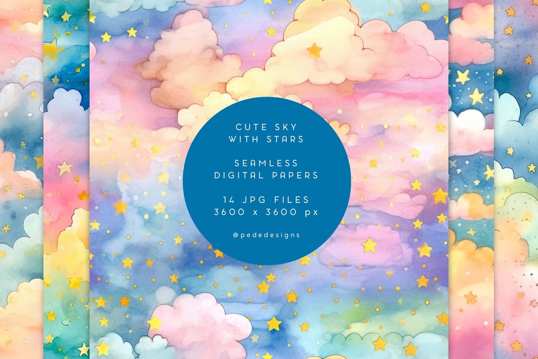 Cute Sky Digital Paper, Nursery Digital Paper Pack, Clouds Printable ...
