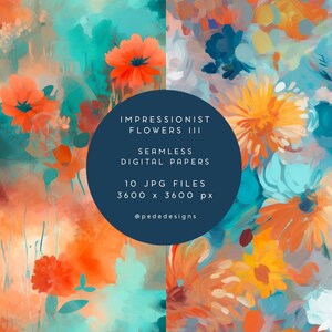 Abstract Impressionist Flowers, Digital Papers, Abstract Seamless Paper ...