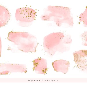 Watercolor Strokes Clipart, Gold Glitter, Pink Watercolor Splash, Paint ...