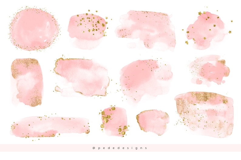Watercolor Strokes Clipart, Gold Glitter, Pink Watercolor Splash, Paint ...