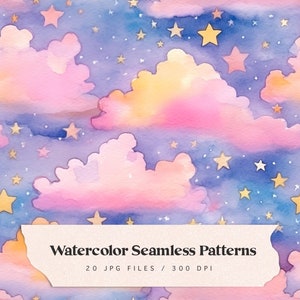 Cute Sky Digital Paper, Nursery Digital Paper Pack, Clouds Seamless ...