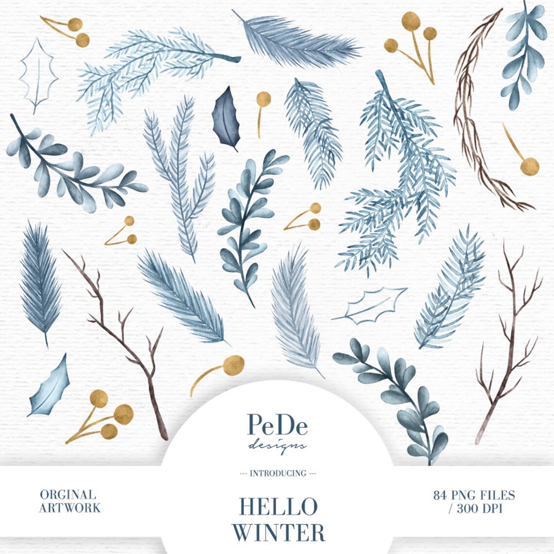 Hello Winter Watercolor Winter Clip Art Winter Floral | Etsy