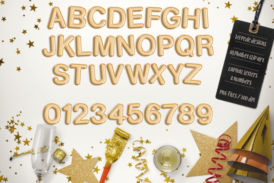 Gold Foil Balloon Letters Clip Art Foil Balloon Alphabet - Etsy