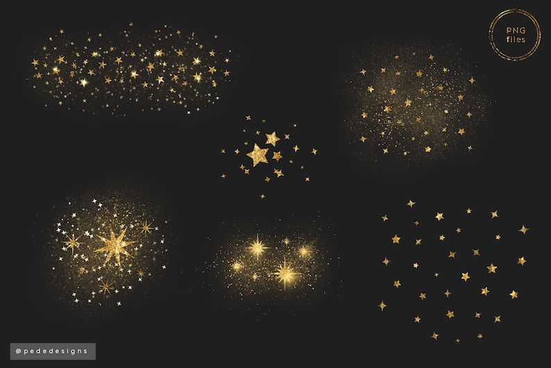 Gold Magical Stars Star Png Glitter Clip Art Mystical Moon - Etsy