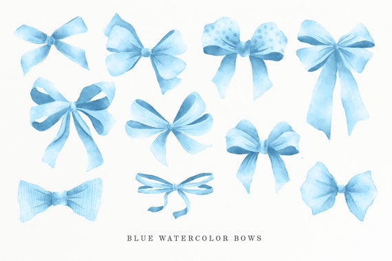 Blue Watercolor Bows Clip Art Ribbon Cliparts Hand Painted - Etsy Australia