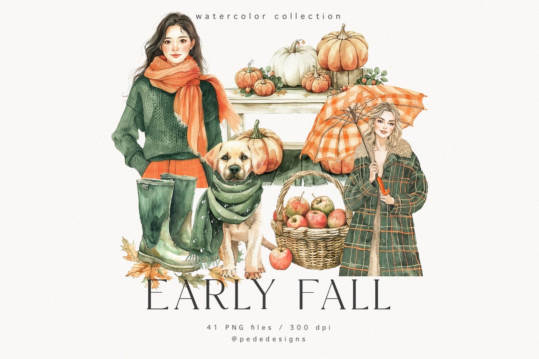 Early Fall Clip Art Set, Watercolor Cozy Autumn Clipart, Fall Stickers ...