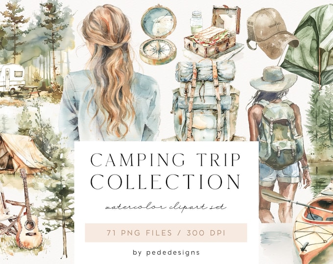Watercolor Camping Trip Clipart, Travel Graphics, Travel Vacation PNG ...
