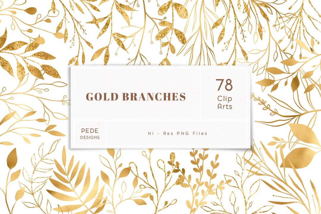 Gold Branches, Gold Foil Clip Art, Glitter Leaves, Golden Leaves ...