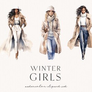 Winter Girls, Watercolor Fashion Clipart, Winter Png Graphics, Fashion ...