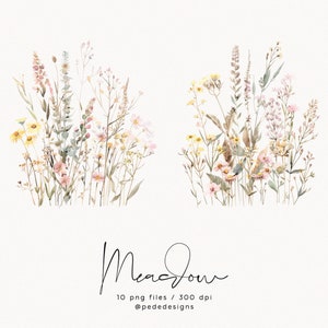 Meadow Clipart, Watercolor Floral Field Clipart, Watercolor Wild ...