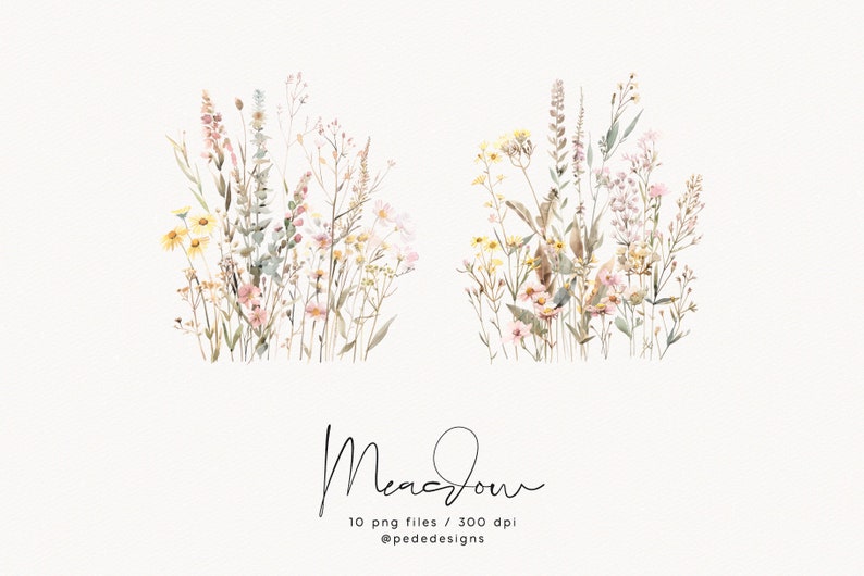 Meadow Clipart, Watercolor Floral Field Clipart, Watercolor Wild ...
