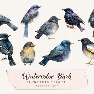 Watercolor Birds Clip Art, Tiny Dark Birds Clipart, Bird Png, Nature ...