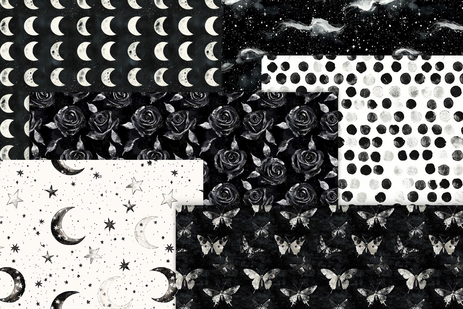 Midnight Black Digital Papers Set, Celestial Digital Paper Pack ...