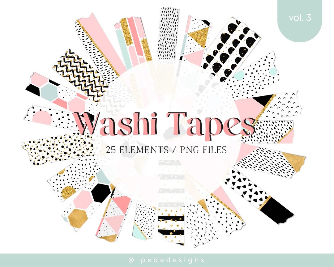 Washi Tapes Clip Art, Digital Elements, PNG Files, Goodnotes Stickers ...