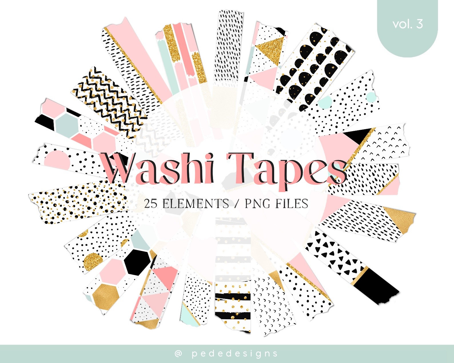 Washi Tapes Clip Art Digital Elements PNG Files Goodnotes - Etsy