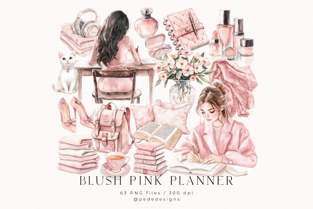 Blush Pink Planner, Watercolor Clipart, Planner Girl Png Clipart ...