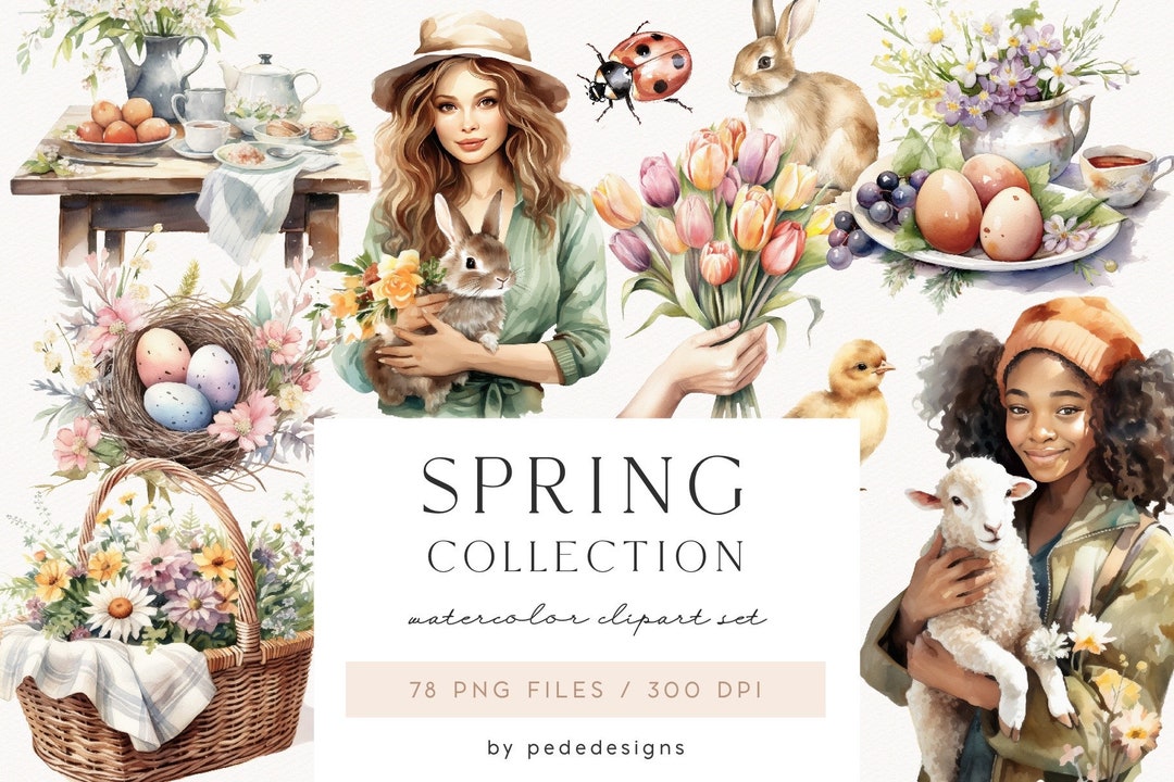 Spring Collection, Watercolor Spring Clipart, Easter Graphics, Spring ...