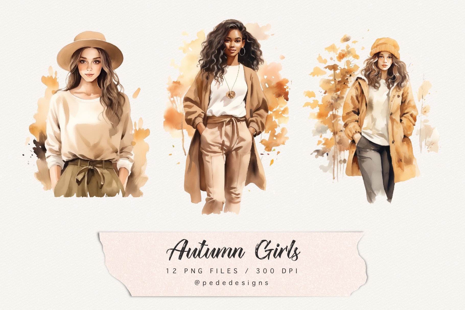 Autumn Girls, Watercolor Fashion Clipart, Fall Png Graphics, Fashion ...