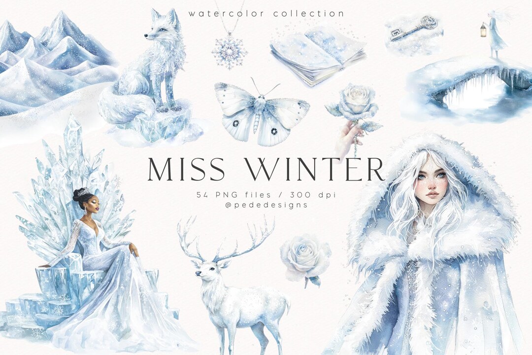 Miss Winter Watercolor Clipart Bundle: Fantasy PNG Images (digital ...