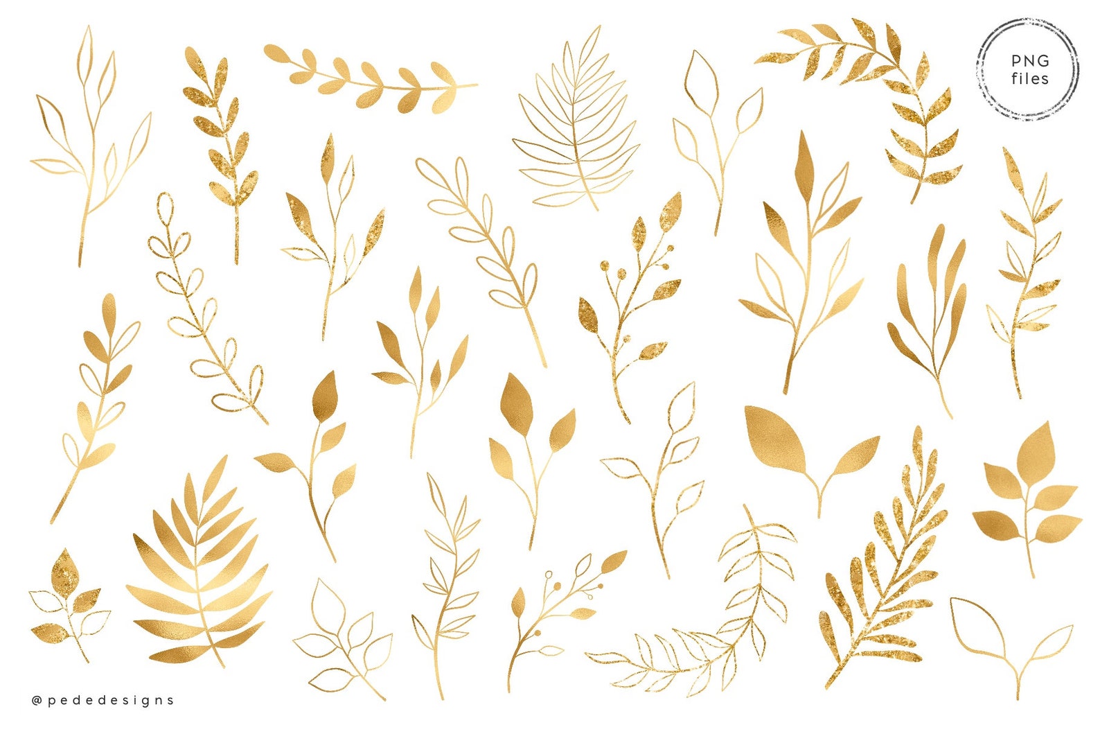 Gold Branches Gold Foil Clip Art Glitter Leaves Golden - Etsy