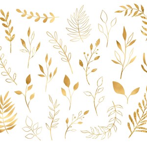 Gold Branches, Gold Foil Clip Art, Glitter Leaves, Golden Leaves ...