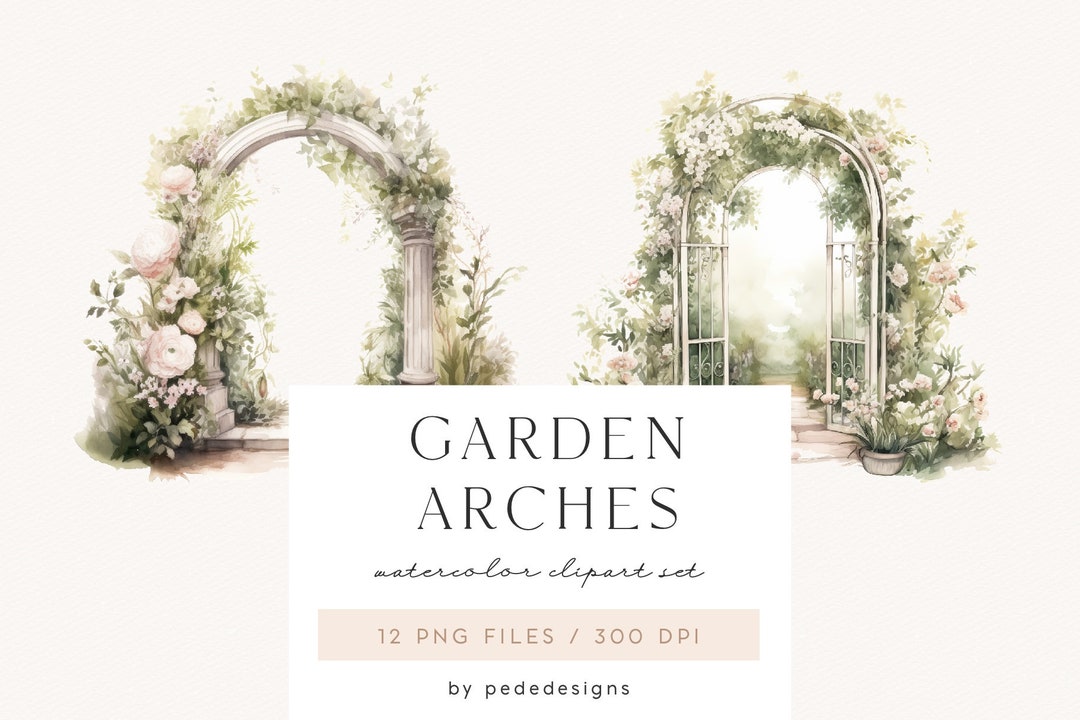 Garden Arches, Watercolor Clipart, Spring Graphics, Wedding Arch ...