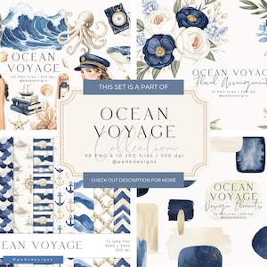 Watercolor Nautical Clipart: Ocean Voyage Graphics (PNG Download) - Etsy