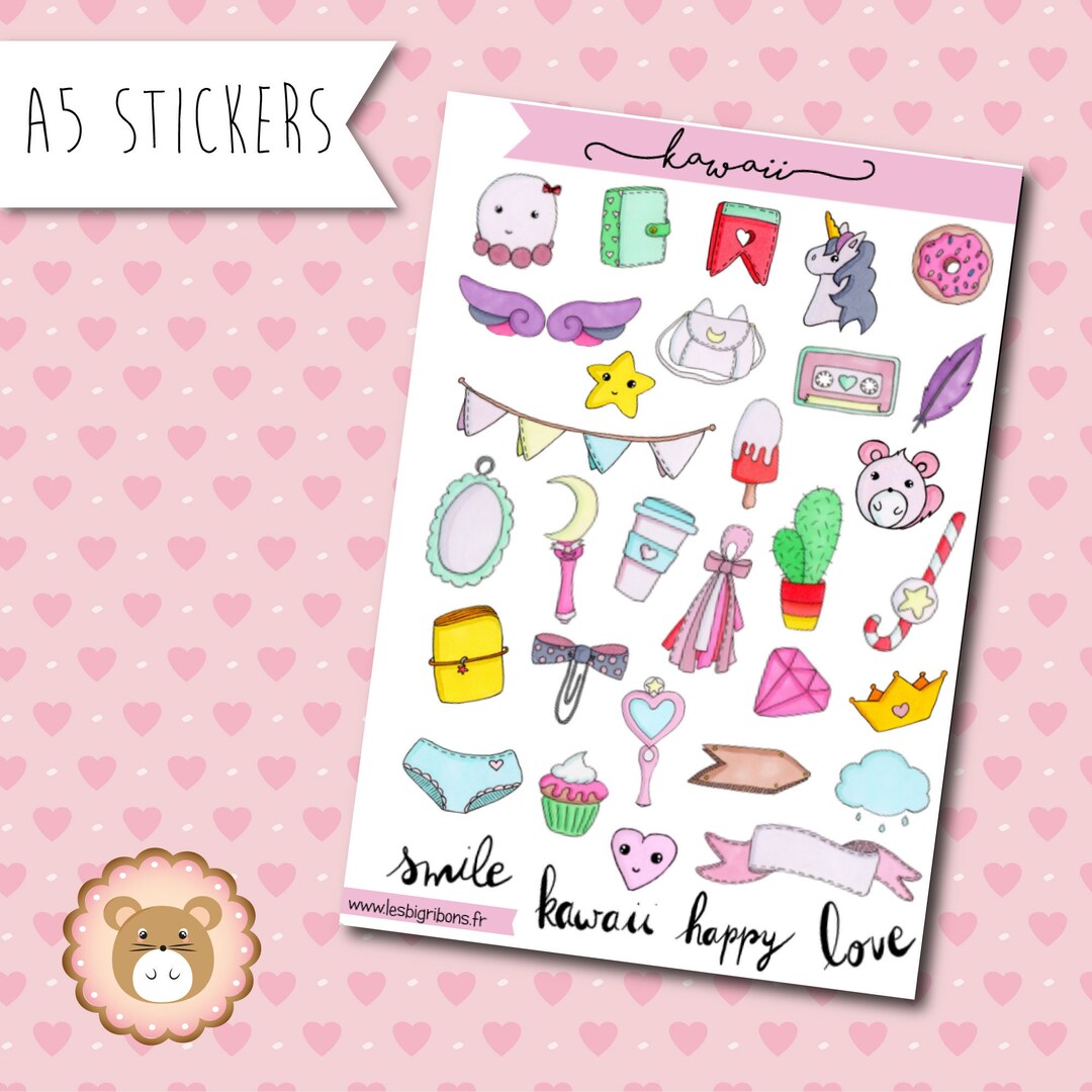 Kawaii Stickers Sticker Board With Childish and Cute Patterns - Etsy