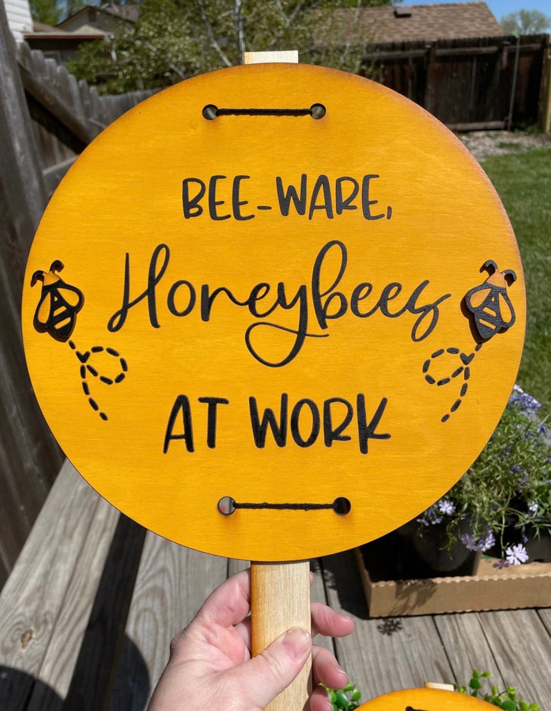 XL Bee Sign, Bee-ware, Honey Bee Sign, Large Dandelion Decoration, or ...