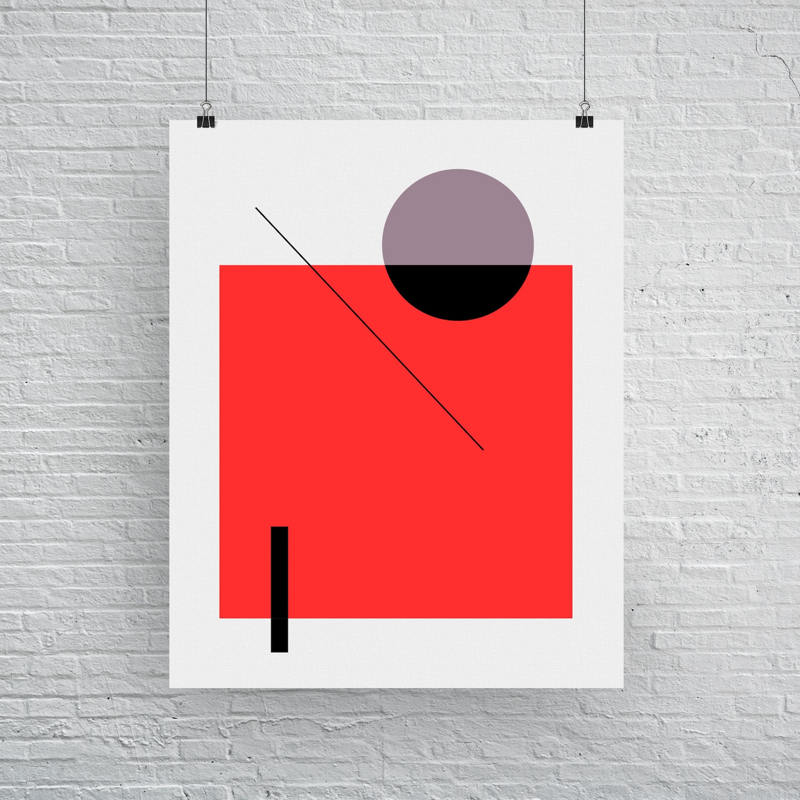 Red and Black Circle Square Bold Modern Abstract Industrial Art Print ...