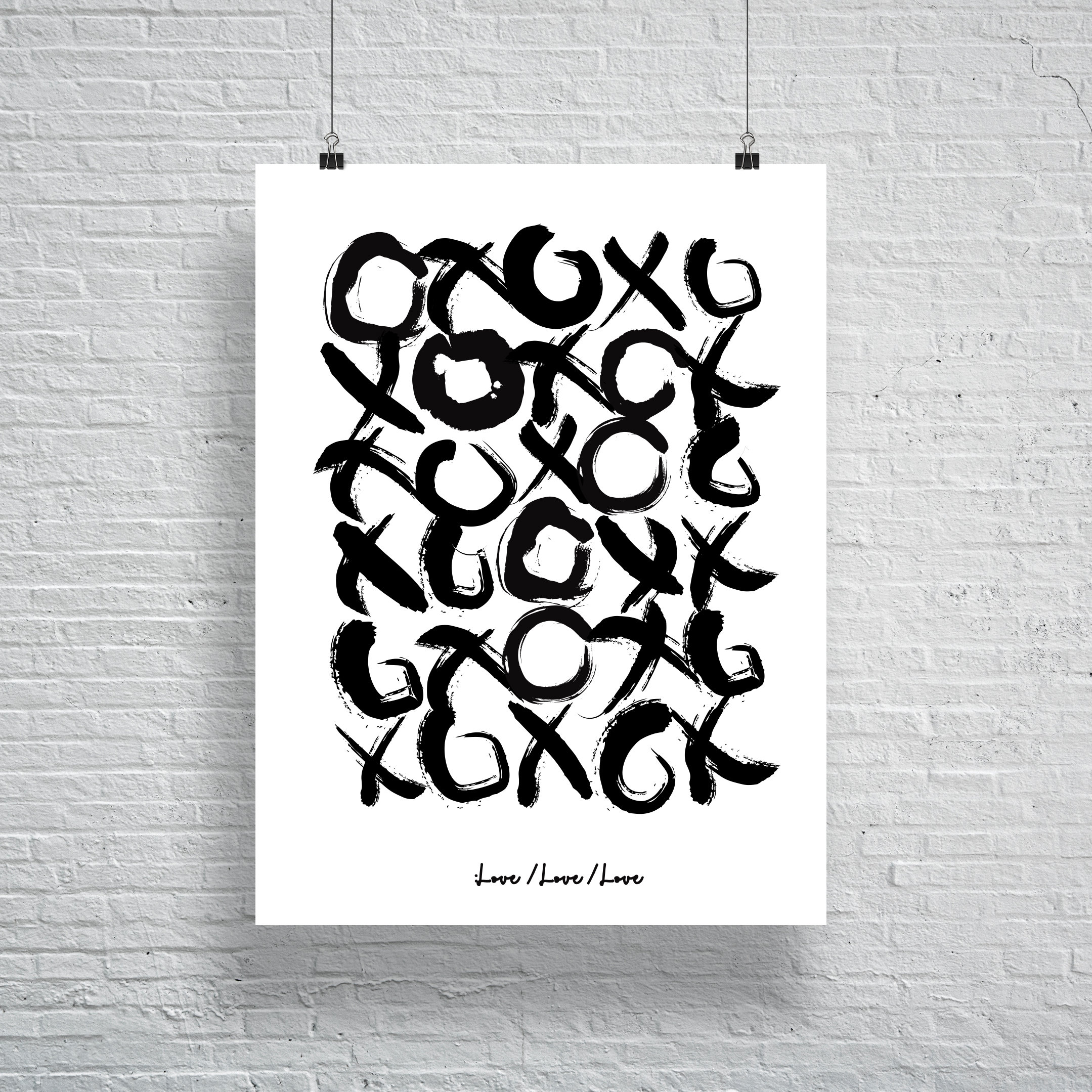 Love Love Love XOXOXOX Hugs and Kisses and White Modern Abstract Brush ...