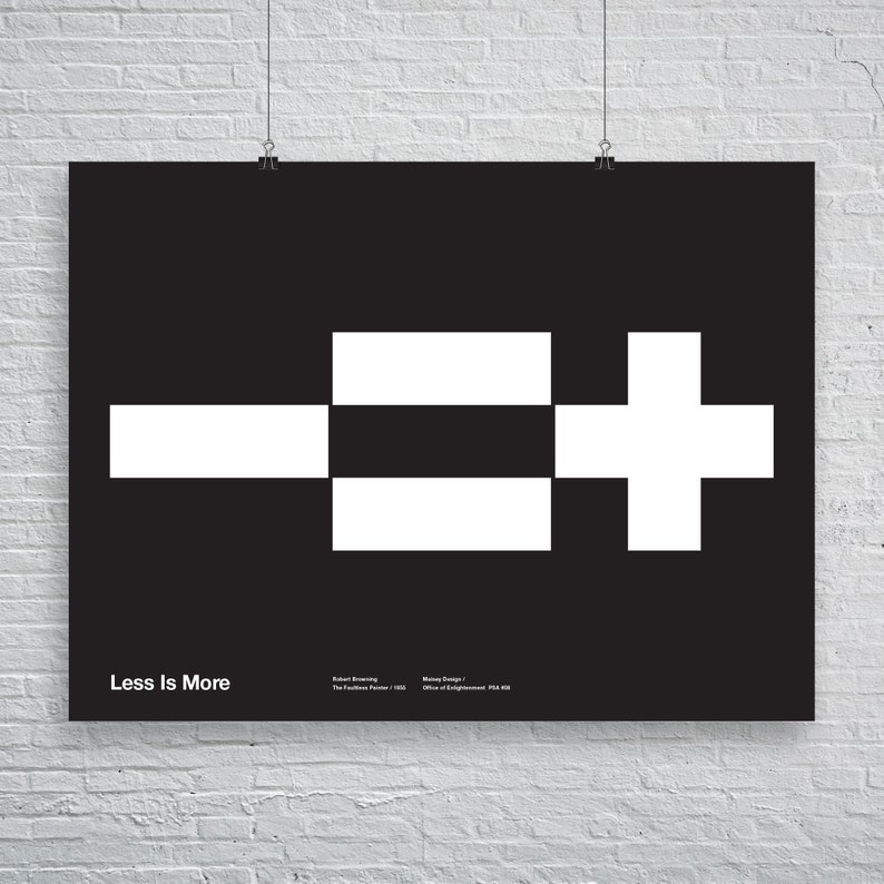 Buy Less is More Poster, Black, Math Icons, Helvetica, Typographic ...