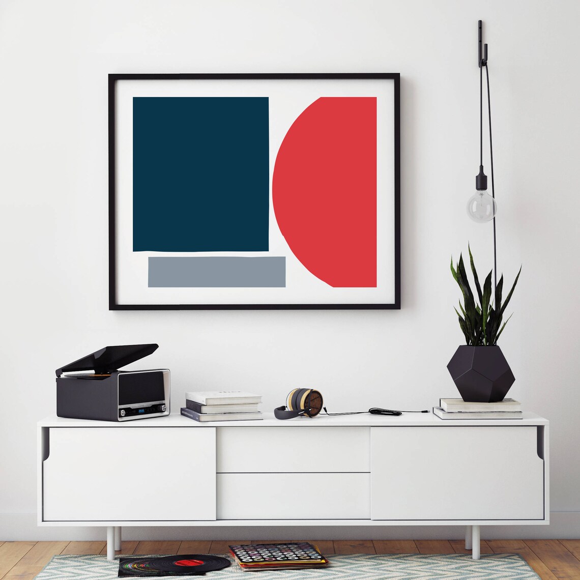 Red and Blue Color Blocks I, Abstract, Geometric, Modern Art, Black and ...