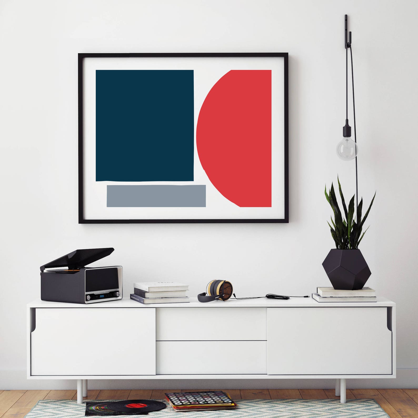 Red and Blue Color Blocks I, Abstract, Geometric, Modern Art, Black and ...