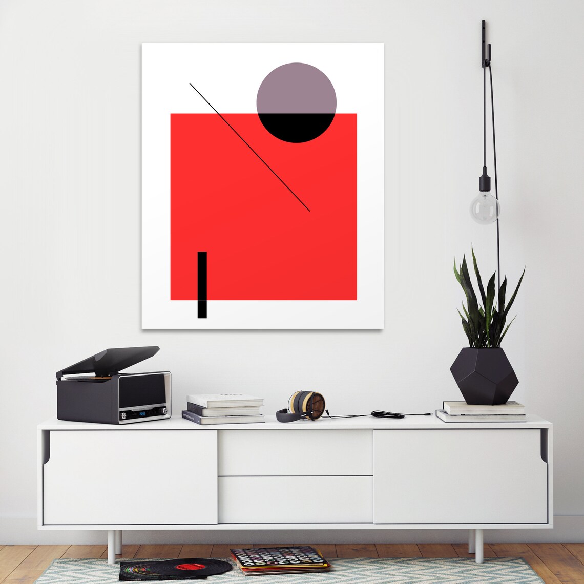 Red and Black Circle Square Bold Modern Abstract Industrial Art Print ...