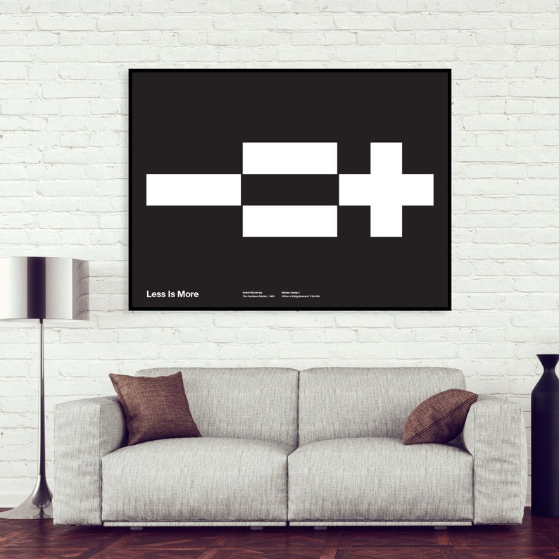 Less Is More Poster Black Math Icons Helvetica | Etsy