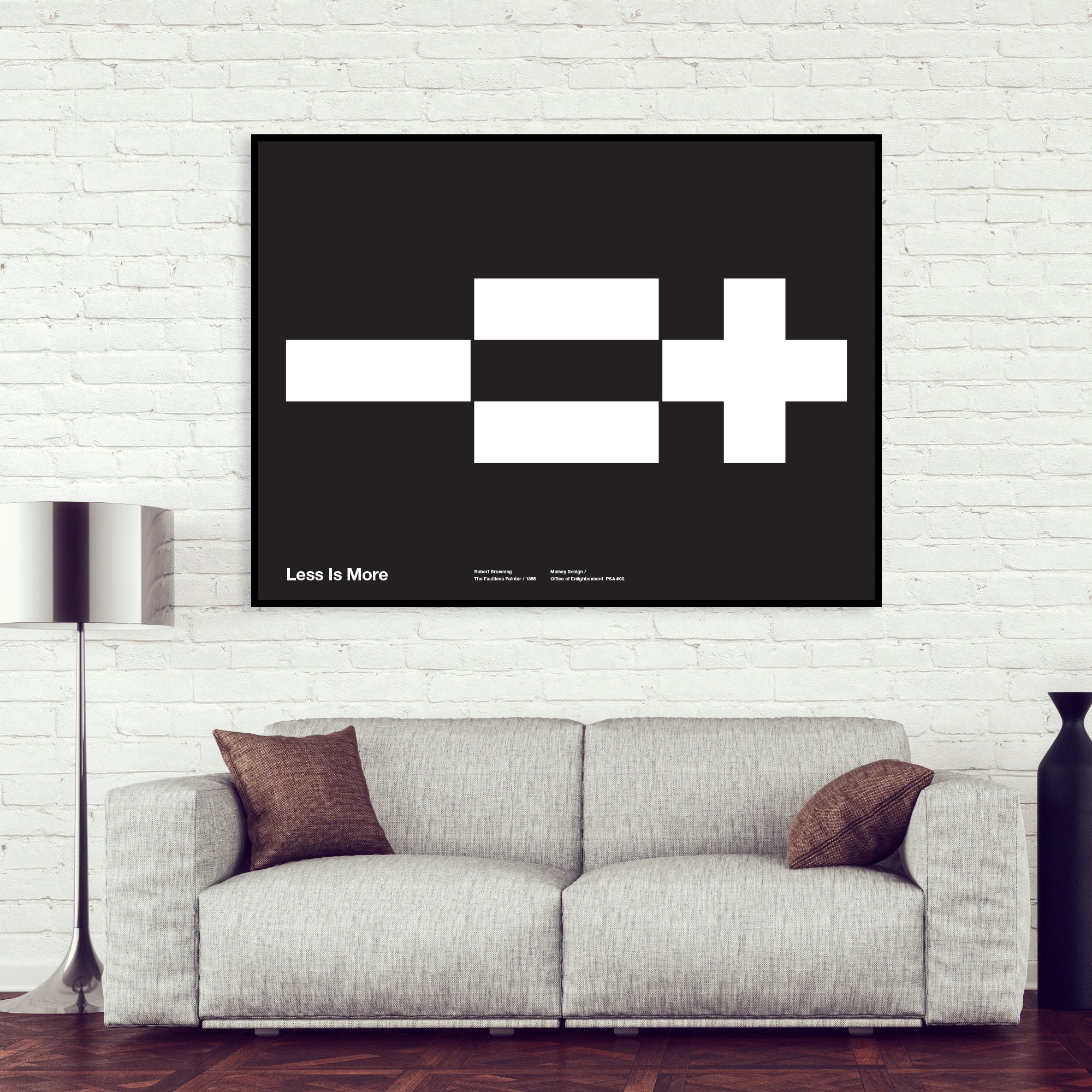 Buy Less is More Poster, Black, Math Icons, Helvetica, Typographic ...